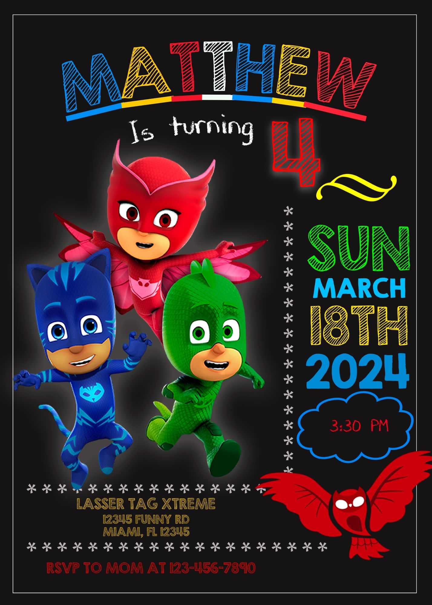 Awesome PJ Masks Birthday Invitation template - oscarsitosroom