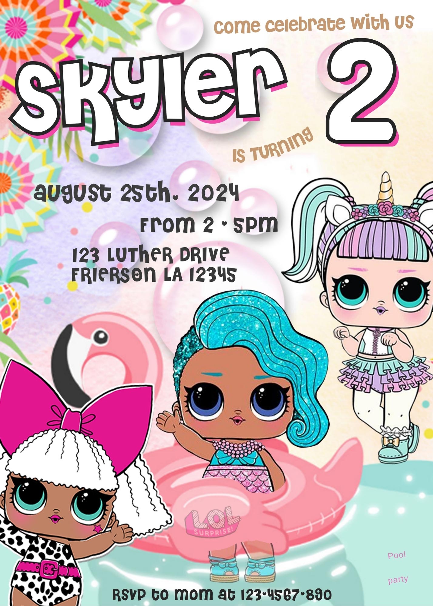 LoL Dolls pool party invitation template - oscarsitosroom