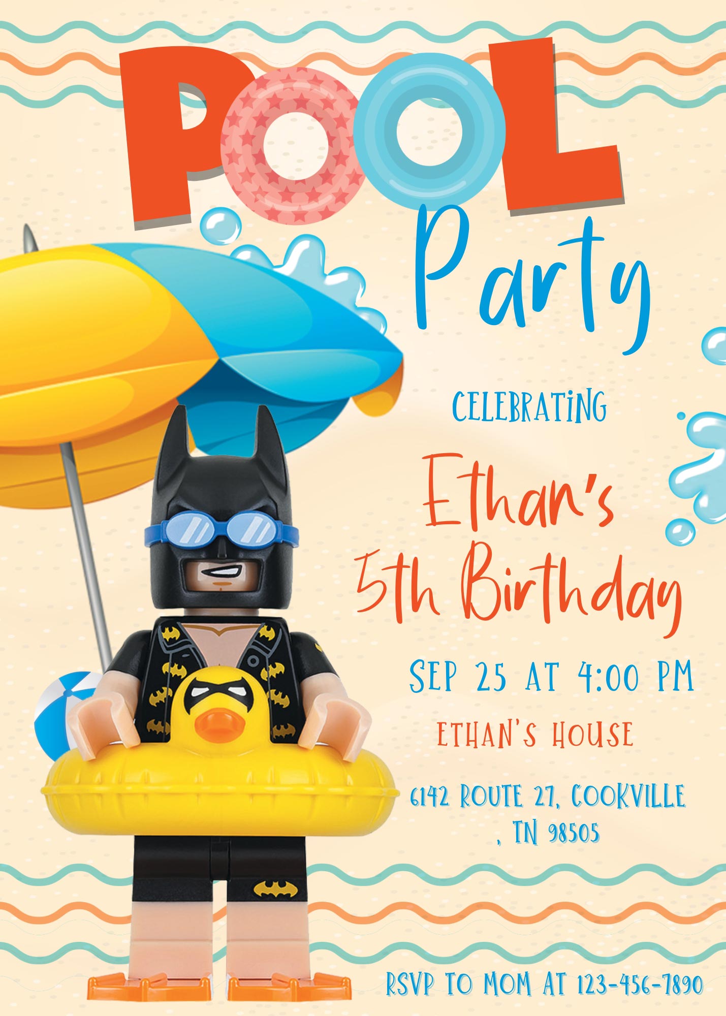 Awesome Batman Lego Pool party invitation - oscarsitosroom